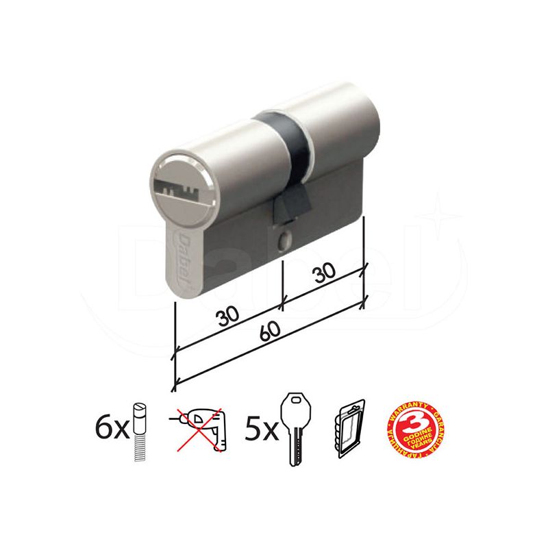 Dabel cilindar kodirani CL2020 SS 60mm(30-30) 5kod DBP1