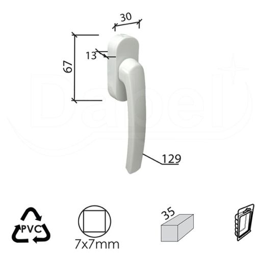 Dabel ručica za proz mala r9016be 7x7/35/30x67x13/35/129