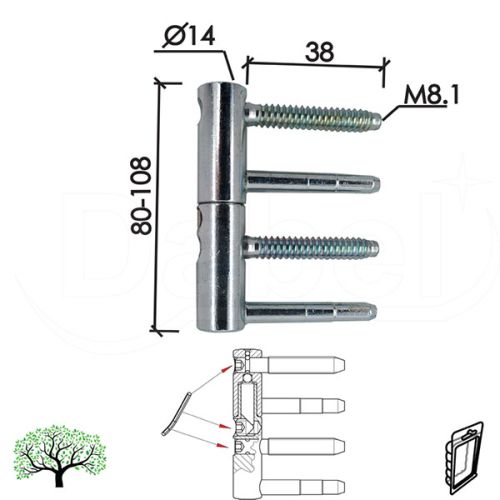 Dabel šarka 3d uvrtna za vrata sp495 znb 14 mm dp1