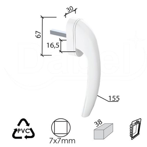 Dabel ručica za proz pvc r9016b 7x7/38/30x67x16,5/61/155