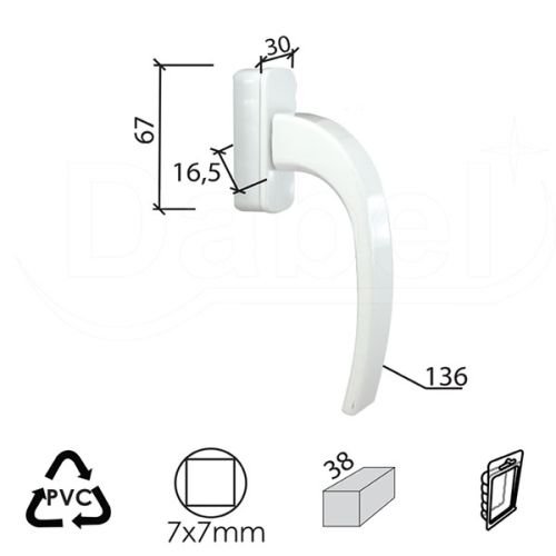 Dabel ručica za proz tara r9016 7x7/38/30x67x16,5/61/136