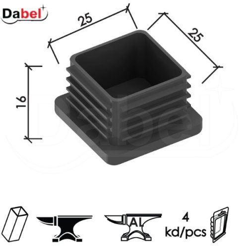 Dabel čep za bravarsku kutiju sn3 crna 25x25 mm (4kom)