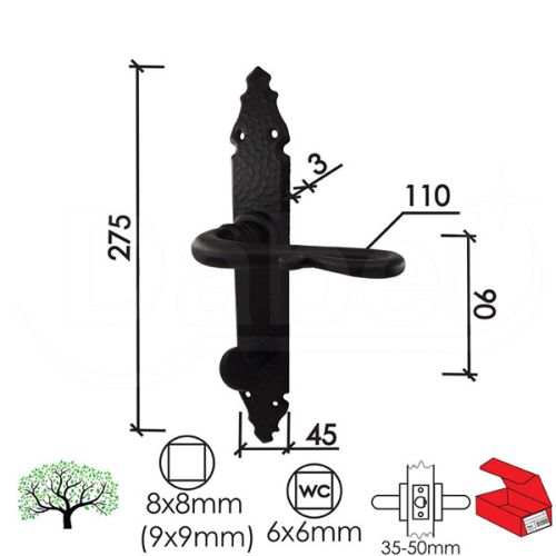 Dabel kvaka šild za v milica crna 8x8-6x6/90 mm 6x6