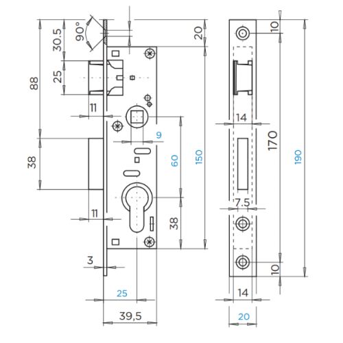 822/25-60 D P20 b brava za metal vrata