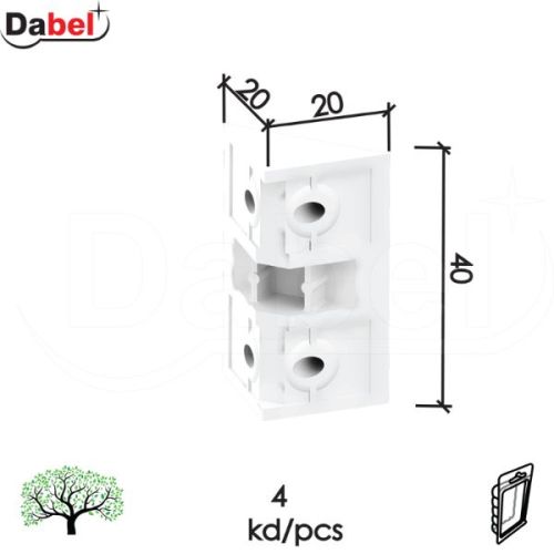 Dabel ugaonik za nameštaj u9000 bela 20x20x40 mm (4kom)