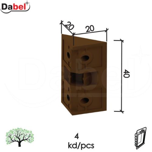 Dabel ugaonik za nameštaj u9000 braon 20x20x40 mm (4kom)
