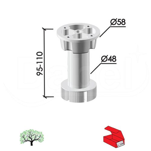 Dabel nogica za kuhinju no4 bela 95-110/fi58/fi48 mm opd