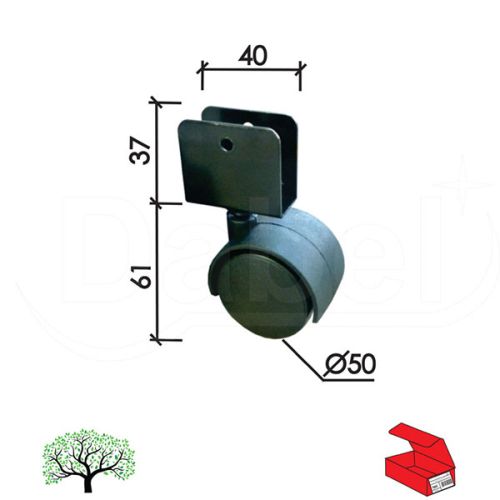 Dabel točkić rotirajući t4107 crna fi50 mm iverica 18 mm