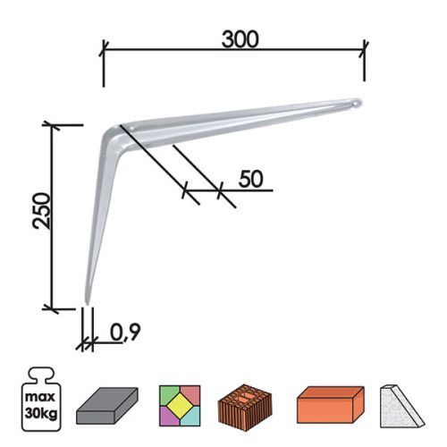 Dabel nosač police konz n1103 bela 250x300/49/0,9 mm q