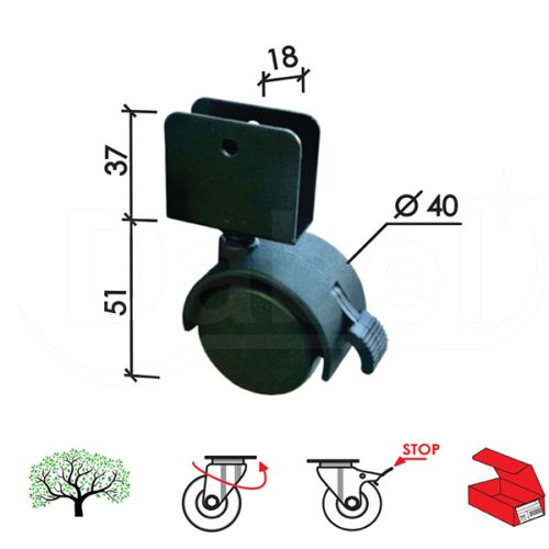 Dabel točkić rot t4108 crna fi40 mm iverica 18 mm sa koč