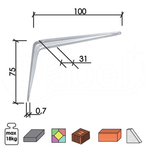 Dabel nosač police konz n1103 bela 075x100/31/0,7 mm q