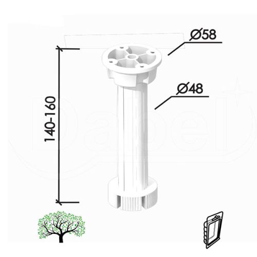 Dabel nogica za kuhinju no4 bela 140-160/fi58/fi48 mm