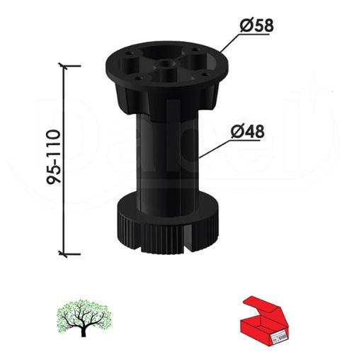 Dabel nogica za kuhinju no4 crna 95-110/fi58/fi48 mm