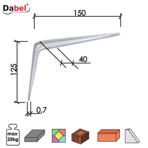 Dabel nosač police konzolni n1103 bela 125x150/39/0,7 mm