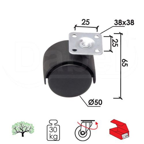Dabel točkić rot t4101 crna fi50x65/38x38/25x25 mm