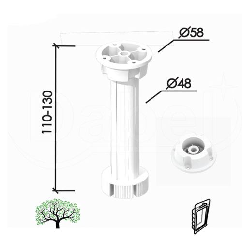 Dabel nogica za kuhinju modul bela 110-130/fi58/fi48 mm