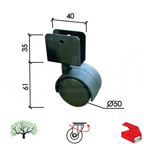 Dabel točkić rotirajući t4107 crna fi 50 mm 16 mm