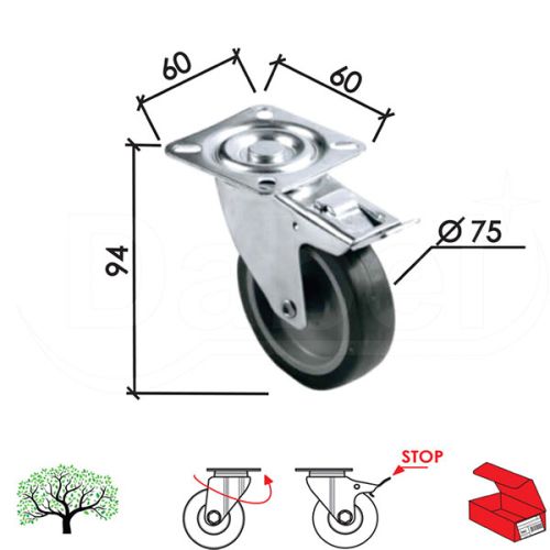 Dabel točkić rotirajući t4119 siva fi75