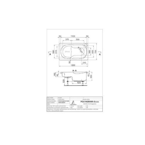 Kada za kupatilo Lion 120x70 sedeća komplet