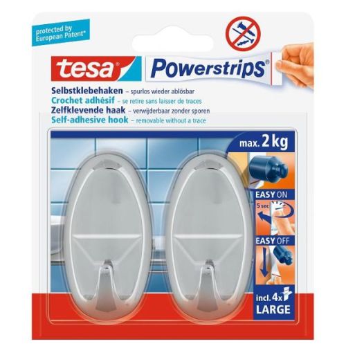 Tesa vešalica powerstrips ovalna hrom 2kom