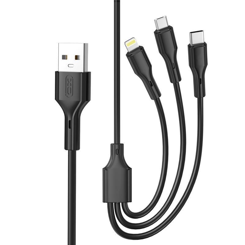 Kabl USB2.0 A M-USB C+Lightning+mikro USB 1.0m