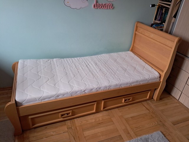 Drveni krevet +dusek Memory 12 plus 3, sa fiokom