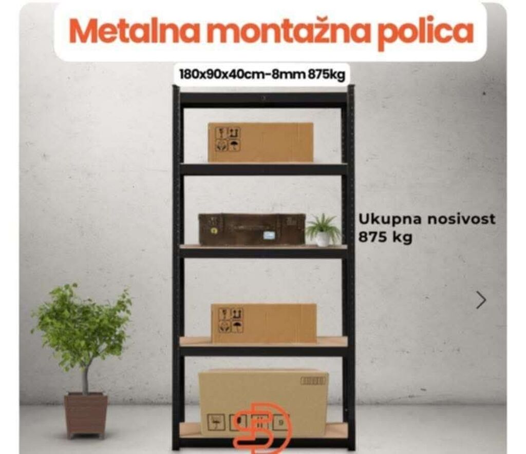 Metalna Montažna Polica 180x90x40cm-8mm 875kg kombinuje čvrst metalni