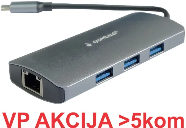 GEMBIRD A-CMU3-LAN-05 ** Gembird TYPE C TO RJ45 gigabit + 3xUSB3.1 hub ALUMINIUM (alt. A-CMU3-LAN-01 1077)