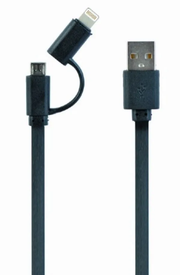 GEMBIRD CC-USB2-AMLM2-1M USB charging combo cable iPhones 8-pin + Micro USB, black, 1m