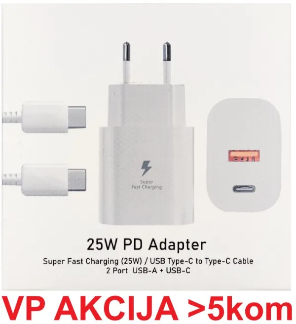 GEMBIRD NPA-AC44 ** Gembird QC3.0 brzi punjac USB-A+ USB-C, + kabl USB-C, 25W DC 5V/3A ili 9V/2,77A (679)