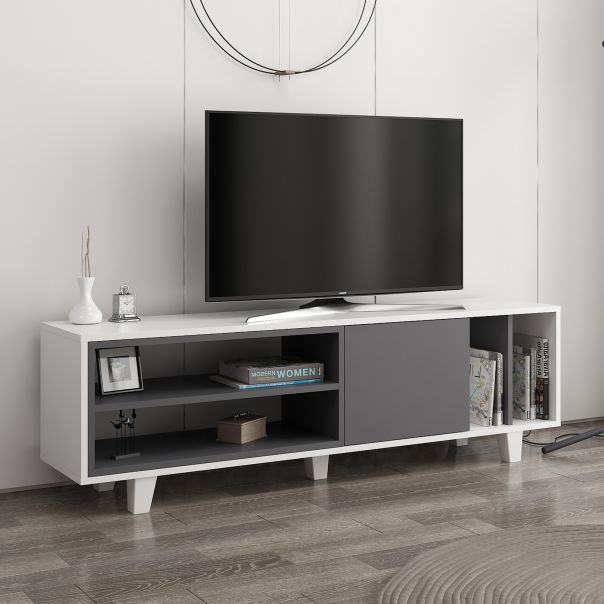 HANAH HOME TV komoda Rosmar, bela/antracit