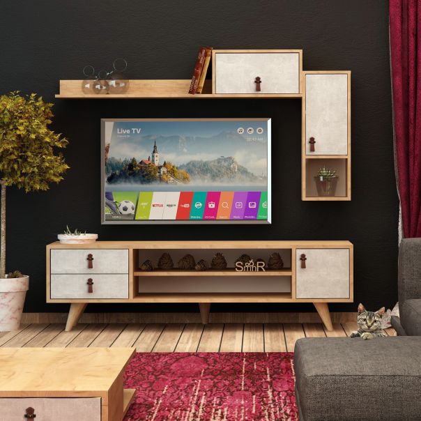 HANAH HOME TV komoda Eleva, bela/krem