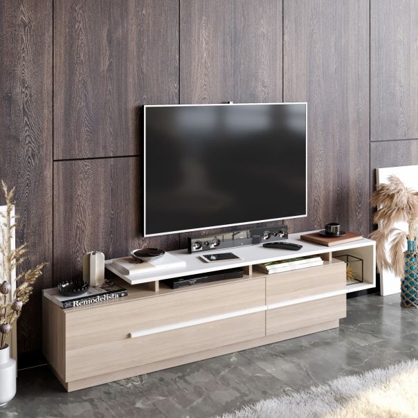 HANAH HOME TV komoda Pia, svetlobraon/bela