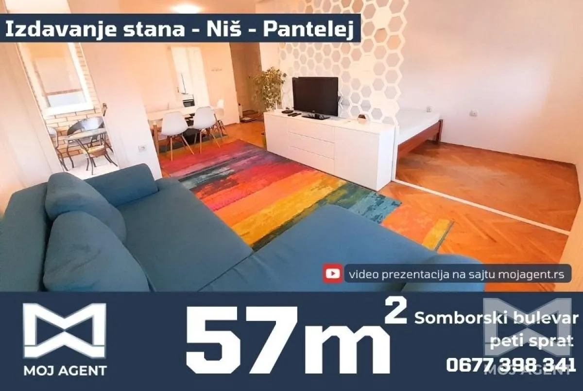 Izdavanje, dvosoban stan, 57m2, Pantelej, Niš