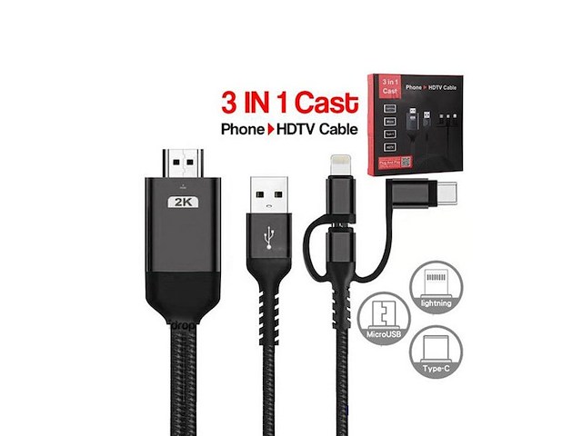 Kabl HDMI M-USB C+mikro USB+USB Lighting