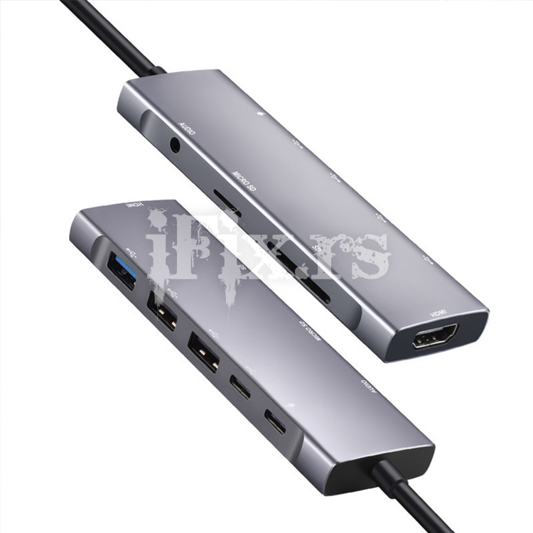 Hub USB-C na HDMI/USB 3.0×1/USB 2.0×2/PD/USB-C/Audio/Micro SD/SD 9u1