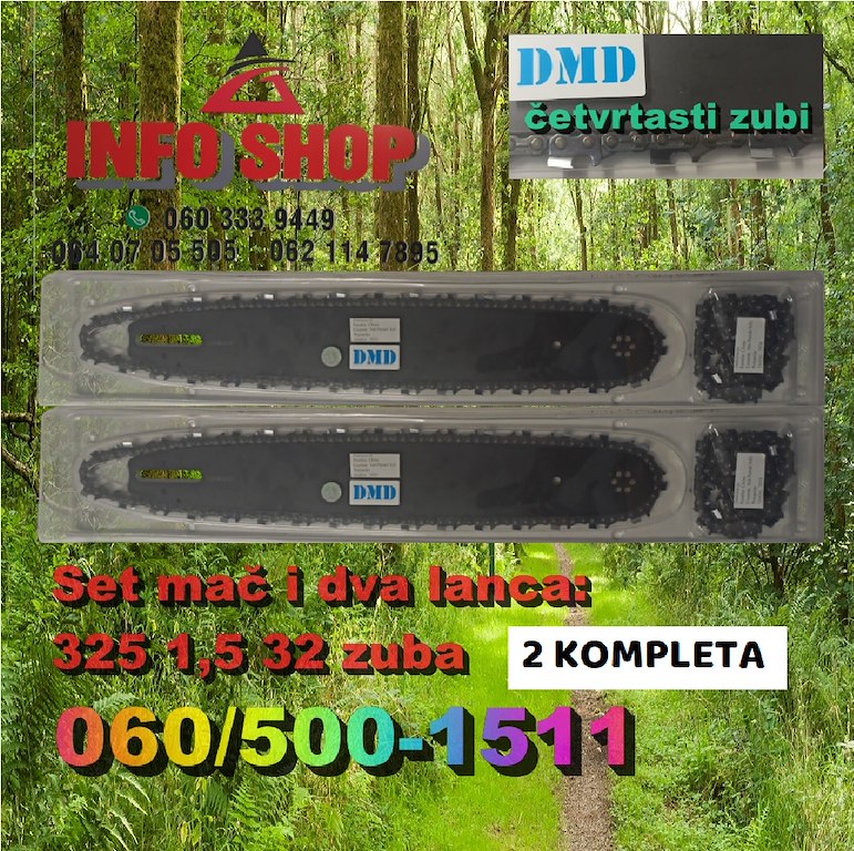 Set Mač sa dva lanca 32 četvrtasta zuba | 1,5mm | 0,325″ 2 komada