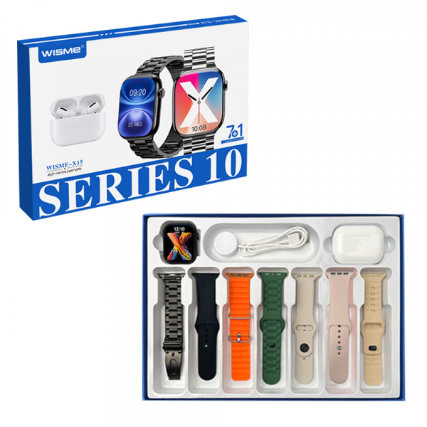 Smart watch WISME-X15 crni i bluetooth slusalice set (7 narukvica)