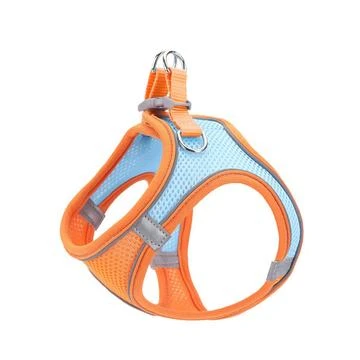 REFLECTIVE CAT/DOG HARNESS WITH LEASH - S - ORANGE / BLUE