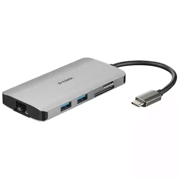 D-LINK DUB-M810 8 u 1 USB Hub, USB-C, HDMI 4K/USB A, 3.0 x 3/RJ45/SD-microSD, Sivi