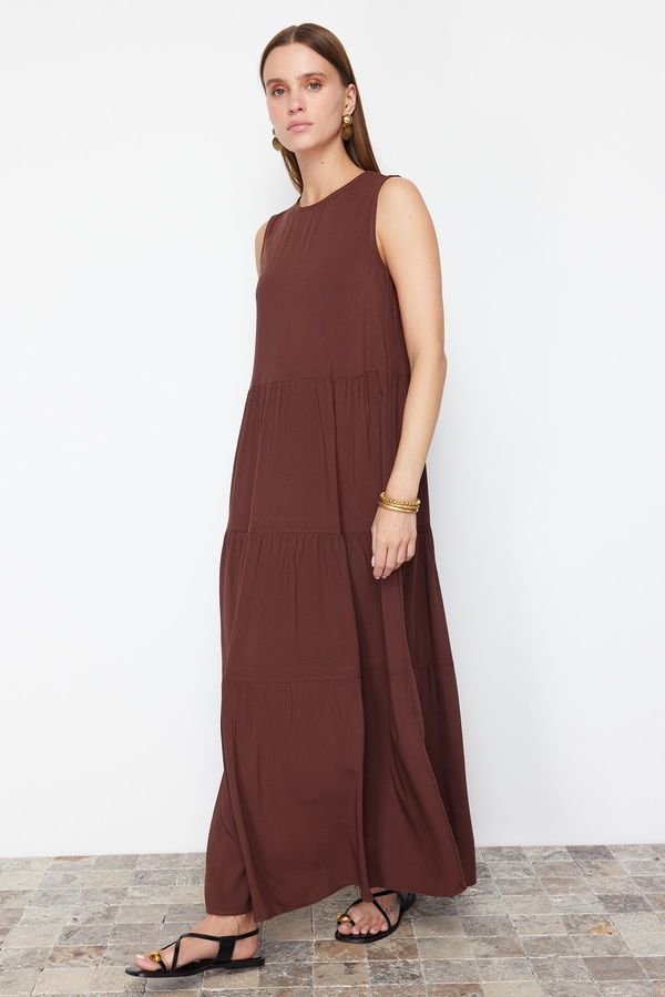 TRENDYOL BROWN SHIFT/STRAIGHT CUT MAXI SLEEVELESS WOVEN DRESS