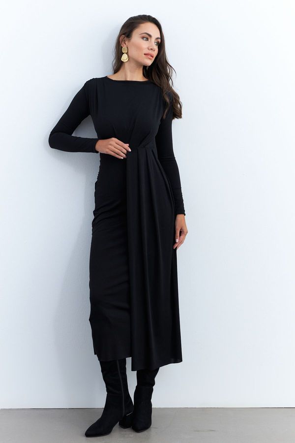 Cool & Sexy Women's Black Draped Front Maxi Dress SHR5