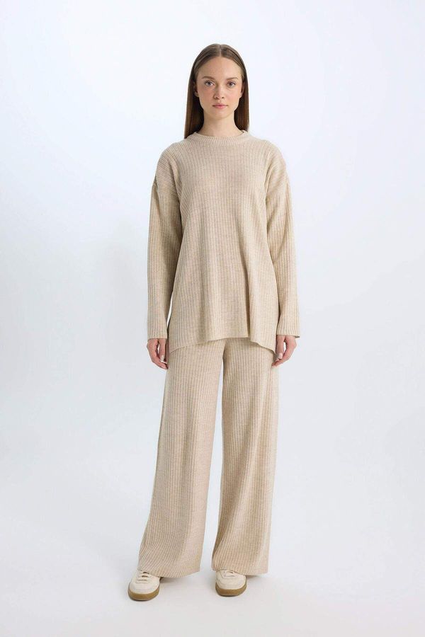 DEFACTO RELAX FIT WIDE LEG BASIC STRAIGHT ELASTIC WAIST KNITWEAR TROUSERS