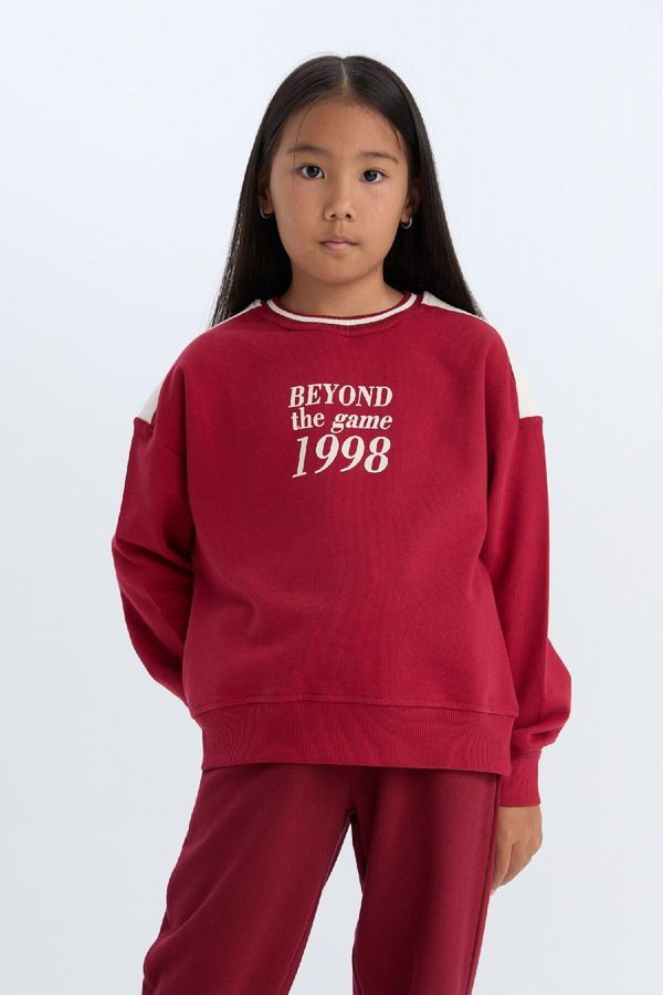 DEFACTO GIRL RELAX FIT CREW NECK PRINTED SOFT FURRY SWEATSHIRT
