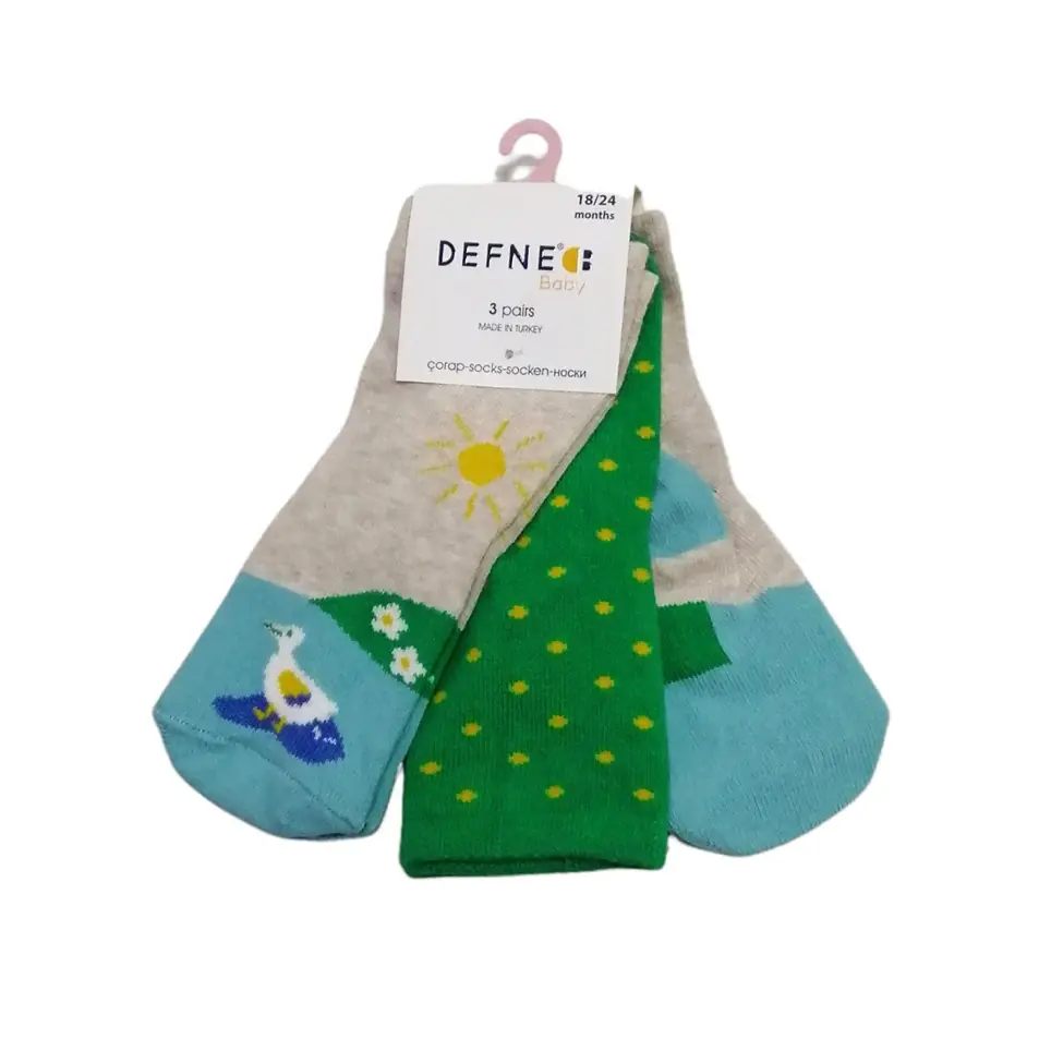 DEFNE BABY Set dečijih čarapa Patka K012, 3 para, Šareni