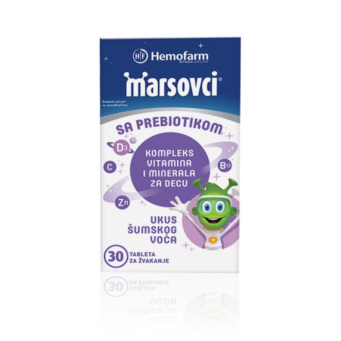 Marsovci® sa prebiotikom kompleks vitamina i minerala za decu, tablete za žvakanje, 30 komada