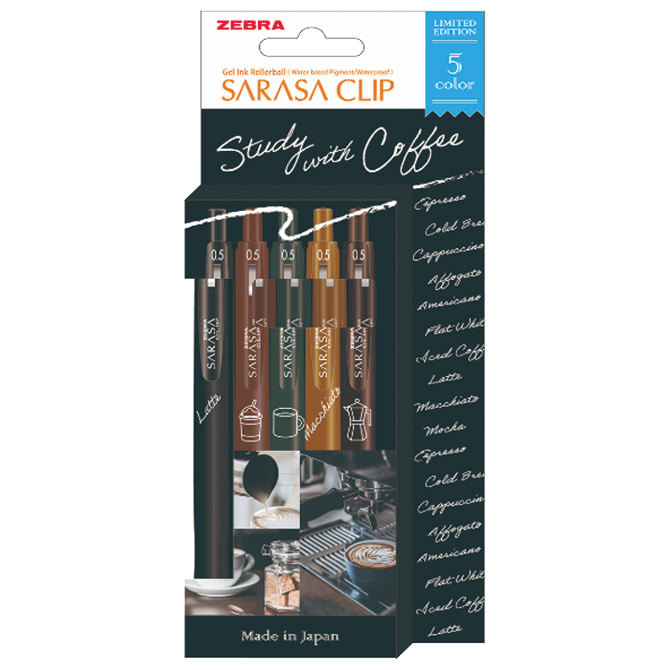 Roler gel 0,7mm sa gumenim gripom Sarasa Clip Study with Coffee pk5 Zebra 81456 sortirano