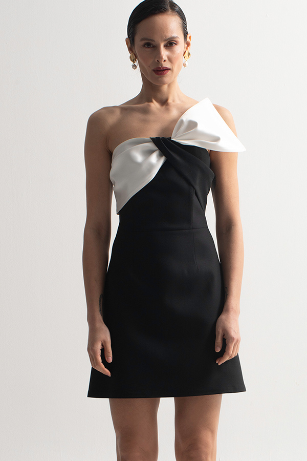 Black Mini Dress with Sculptural Bow