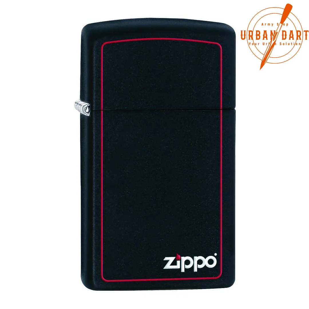ZIPPO SLIM BLACK MATTER RED BORDER 1618ZB