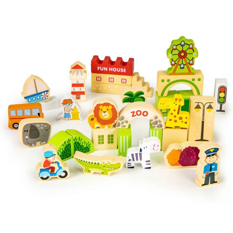 Eco Toys drvene edukativne kocke City Zoo 120 delova